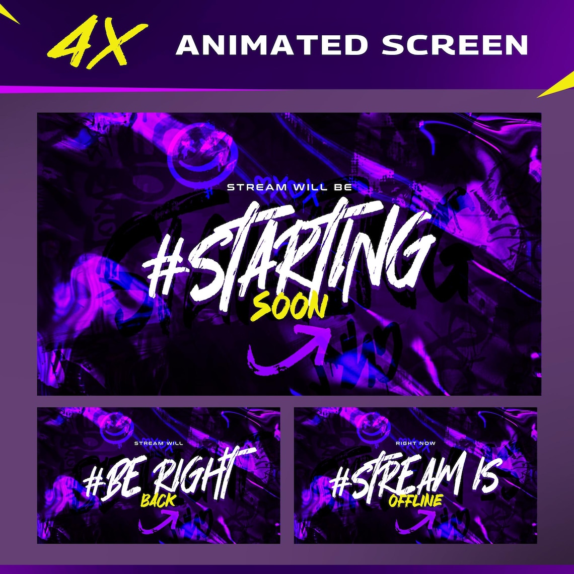 Animated Abstract Line Stream Overlay: Neon Purple for Twitch and Obs ...
