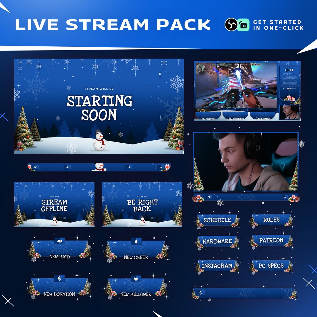 Frosted Night Animated Stream Overlay: Cozy Blue Christmastheme for OBS ...