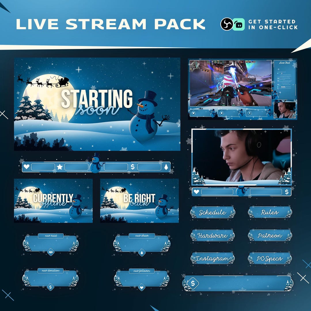 Animated Magic Christmas Stream Overlay: Festive Blue Winter for Twitch ...