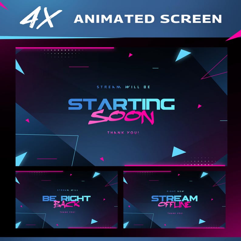 Blue Magenta Cyber Stream Pack | Vortex Neon Animated Overlay | Twitch ...