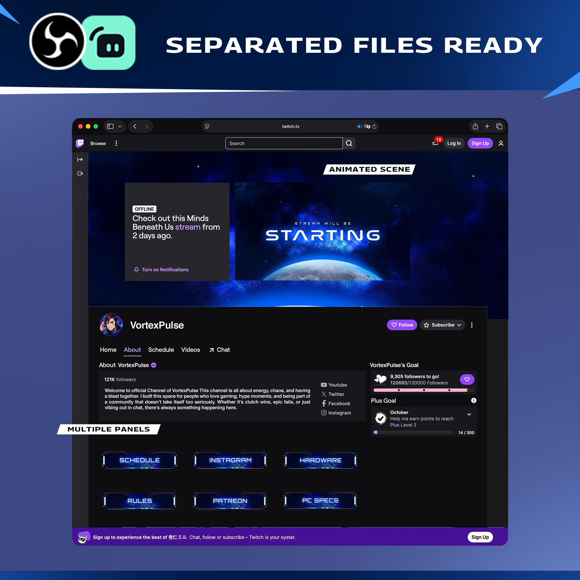Animated Horizon Stream Overlay: Blue Sci-fi Space for Twitch, OBS, and ...