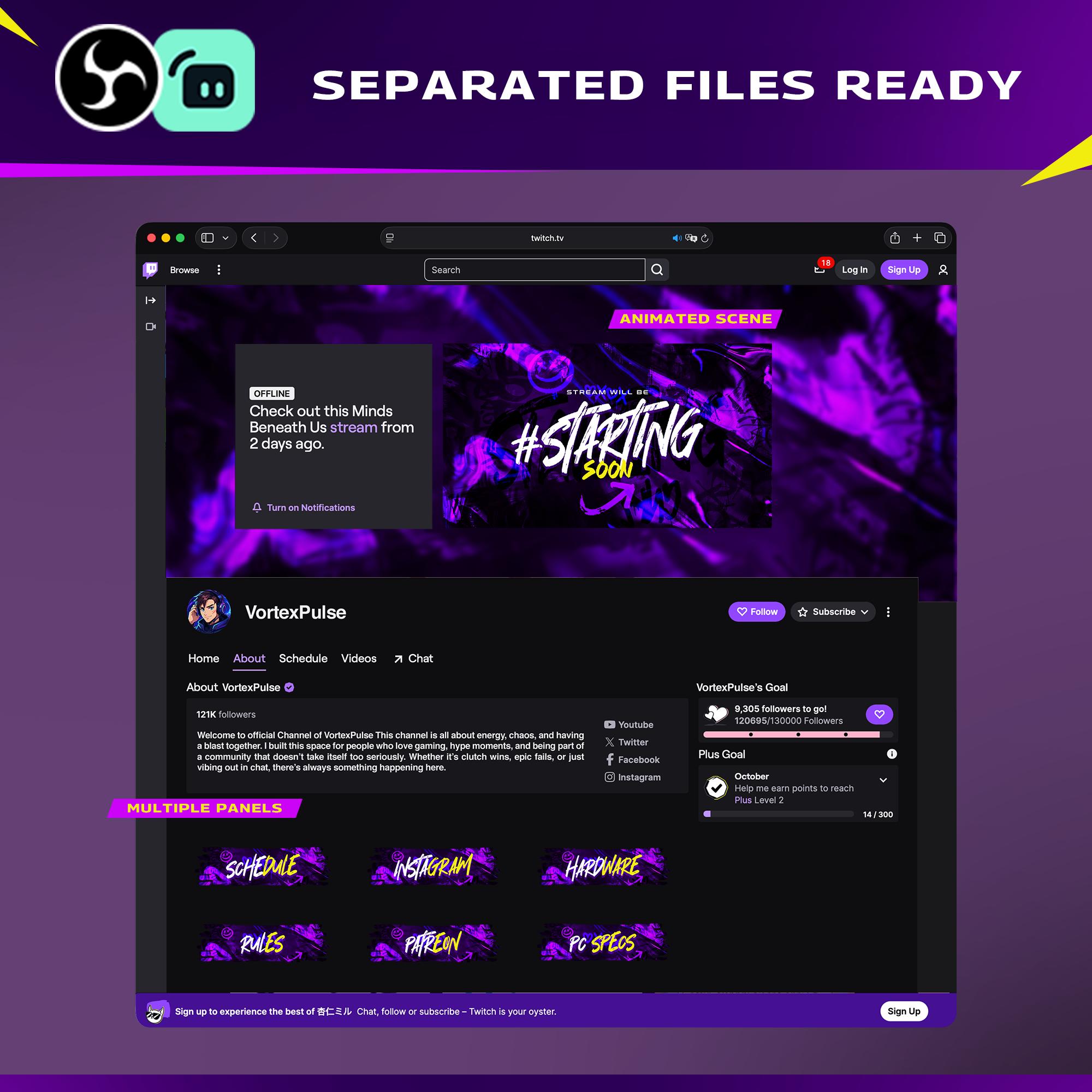 Animated Abstract Line Stream Overlay: Neon Purple for Twitch and Obs ...