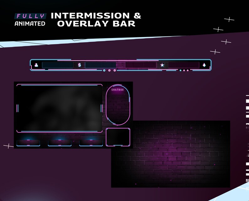 Purple Blue Neon Stream Pack | Midnight Animated Overlay | Twitch ...
