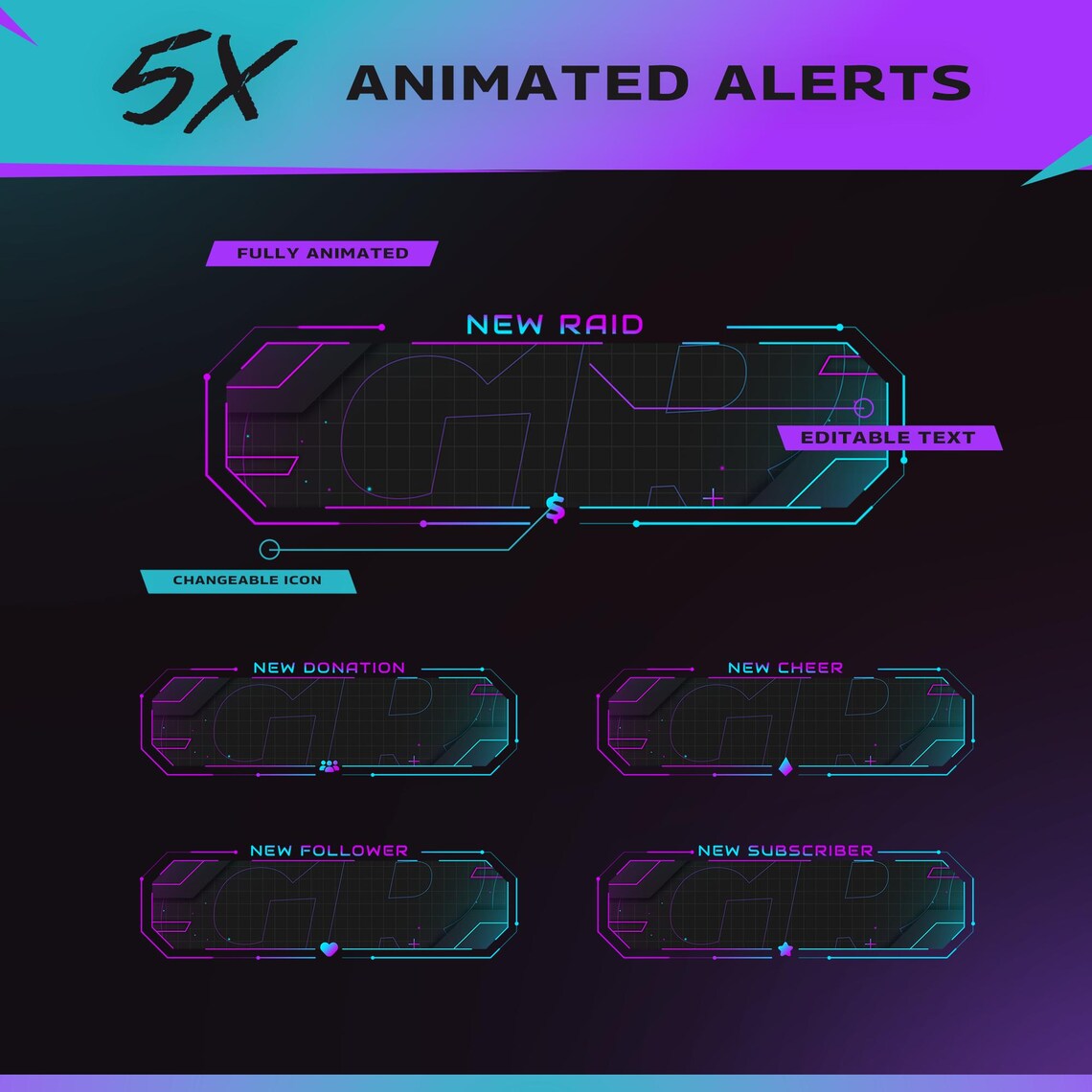 Animated Geometric Gaming Stream Overlay: Futuristic Neon Purple and ...