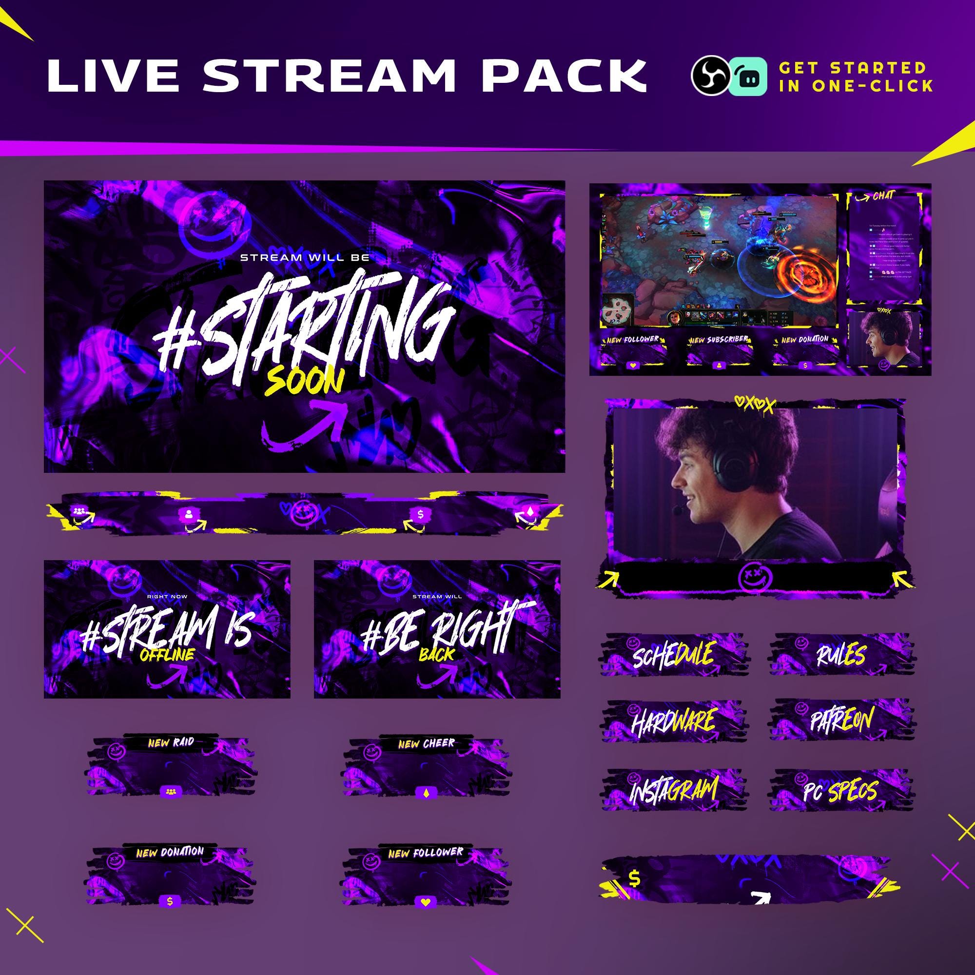 Neon Purple Stream Overlay | Abstract Line Animated Pack | Twitch ...