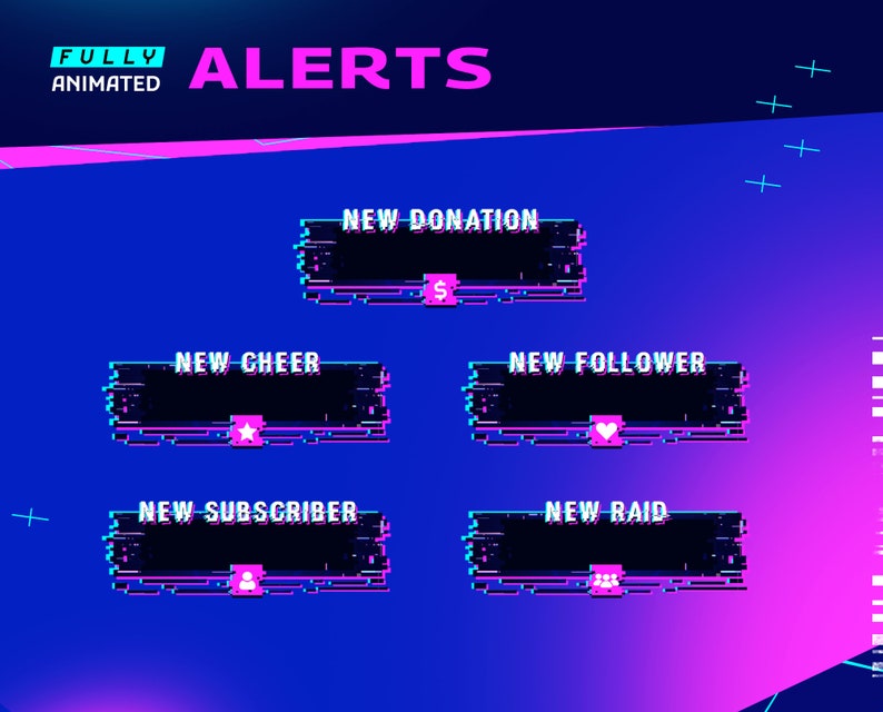 Cyber Glitch Animated Twitch Overlay Package Bundle/cyber Theme/horror ...