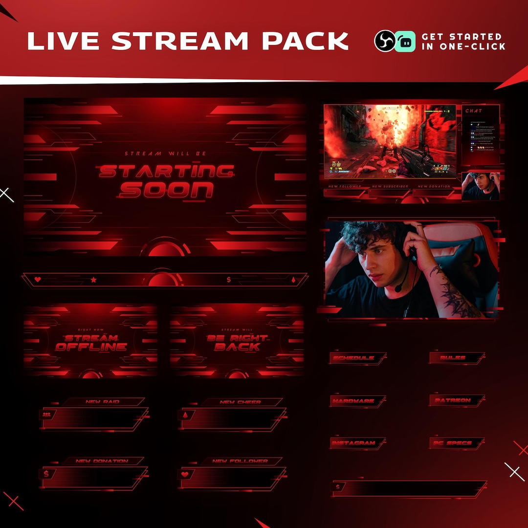 Animated Cyber Strike Stream Package: Red Futuristic Tech Design for ...