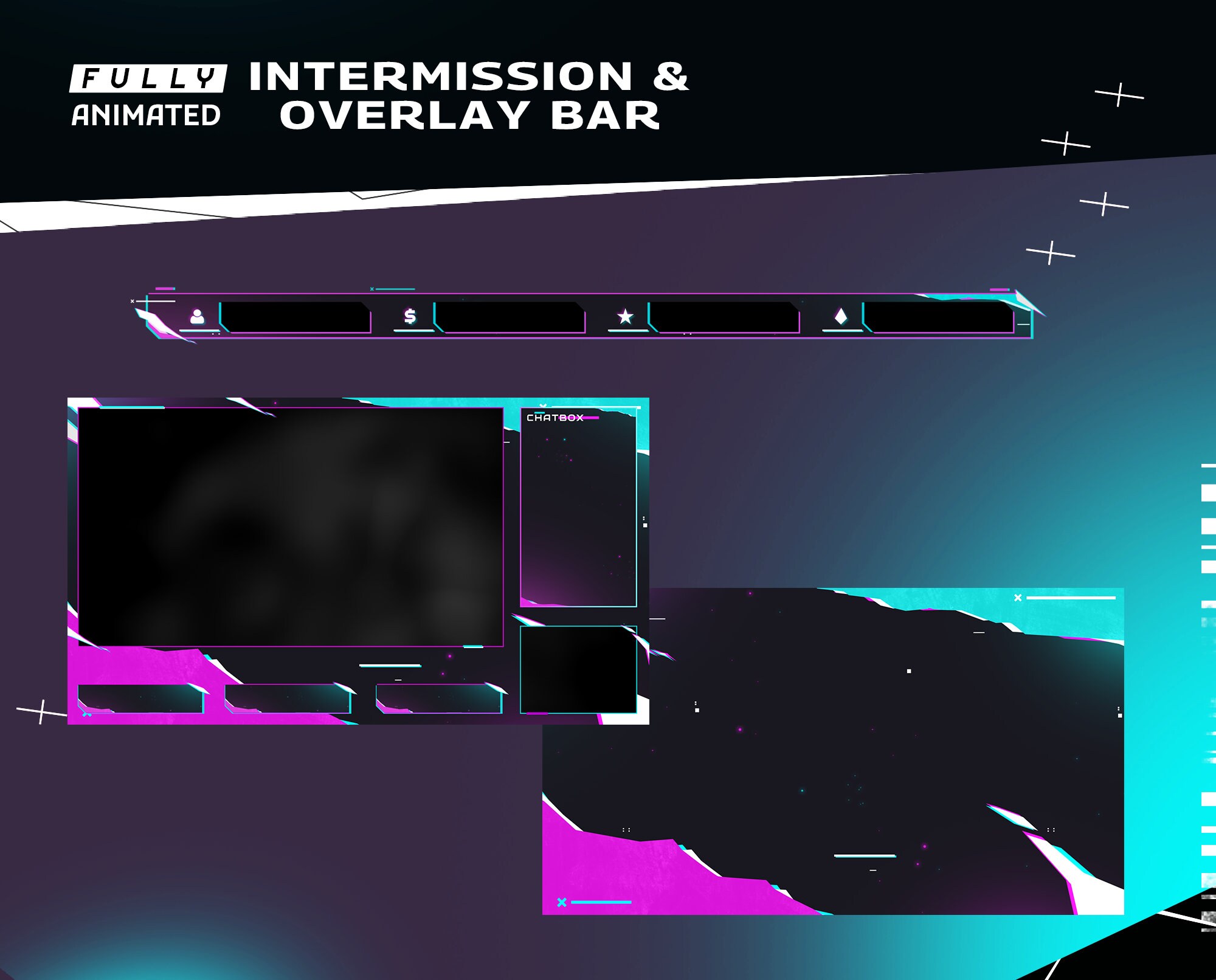 Flux Animated Stream Package/panels/black Theme/twitch Graphic Overlay/futuristic Modern Design ...