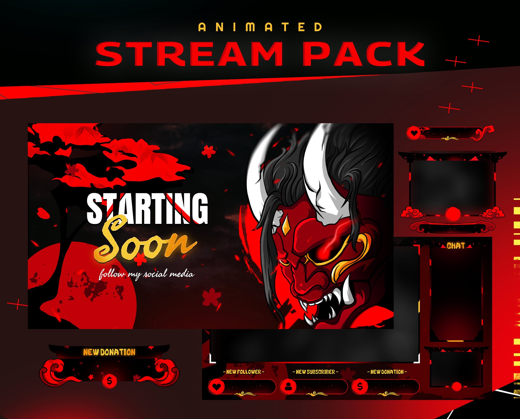 Oni Fury Animated Twitch Overlay Package Bundle/dark - Etsy Canada