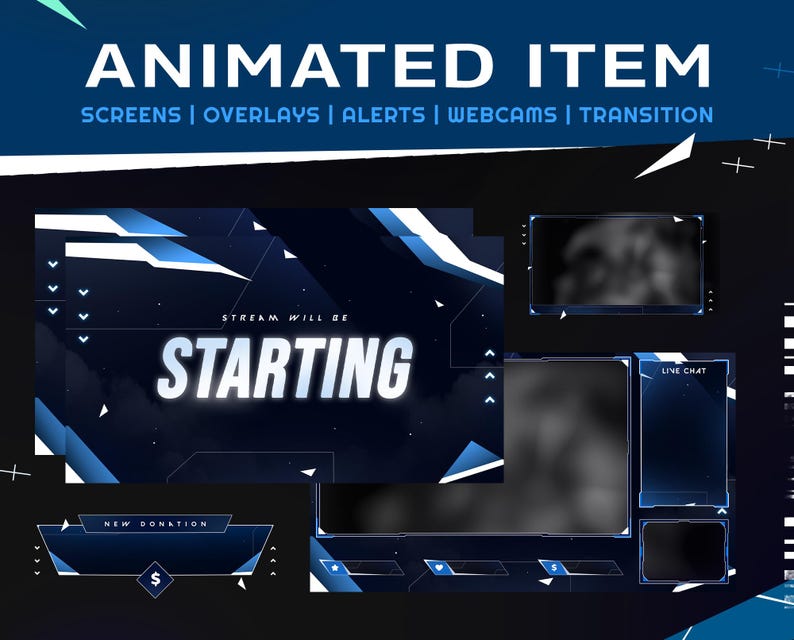 Animated Twitch Overlay Stream Package Blue Lineage Gaming Alerts ...