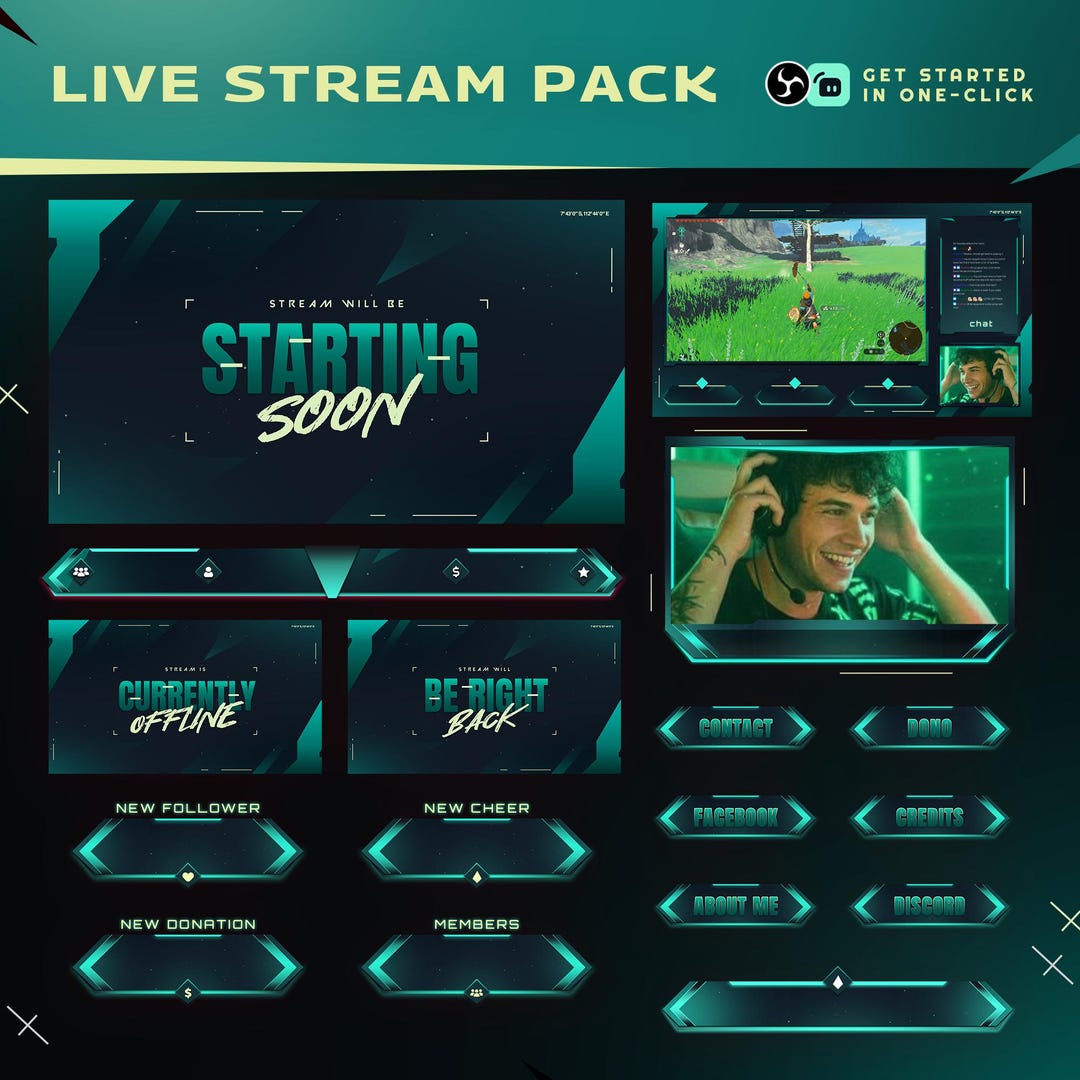 Animated Neo Flux Stream Overlay: Futuristic Teal and Black Design for ...