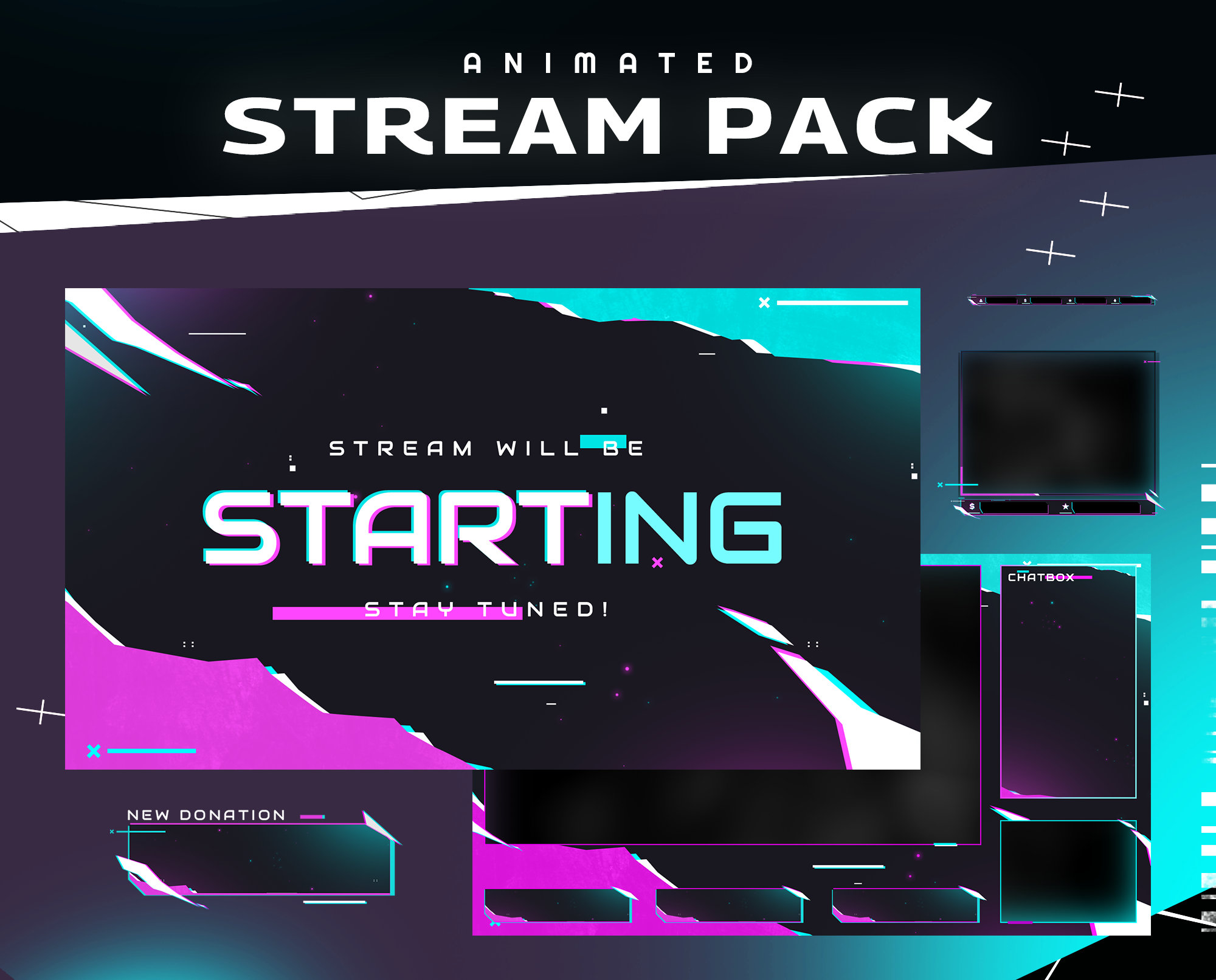 Flux Animated Stream Package/panels/black Theme/twitch Graphic Overlay/futuristic Modern Design ...