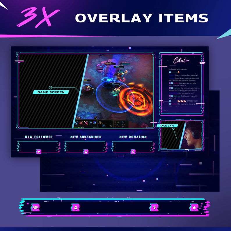 Cyber Glitch Stream Pack | Blue Tech Animated Overlay | Twitch Youtube ...