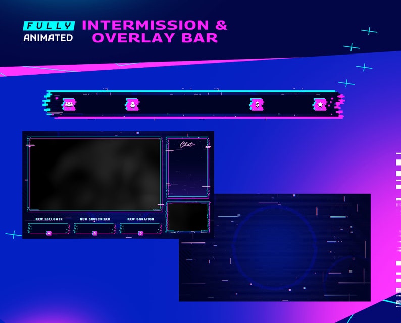 Cyber Glitch Animated Twitch Overlay Package Bundle/cyber Theme/horror ...