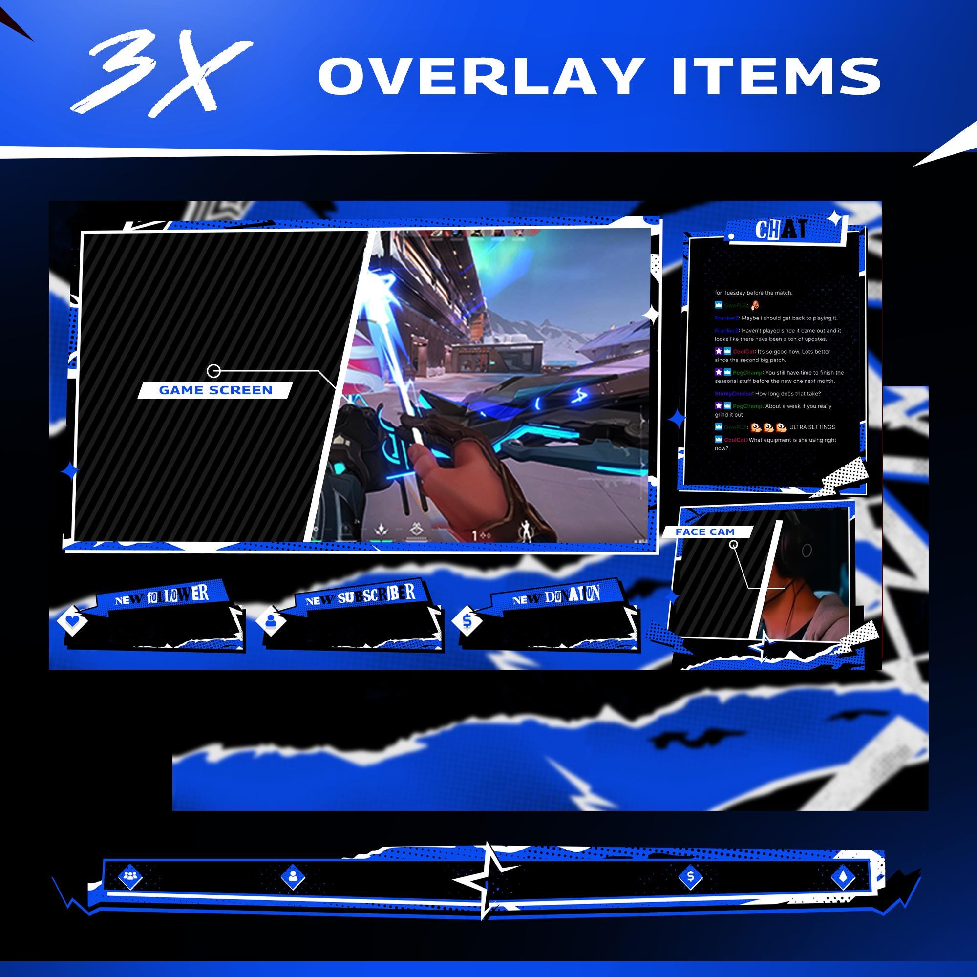 Another Persona Animated Stream Overlay: Bold Blue Graphic Style for ...