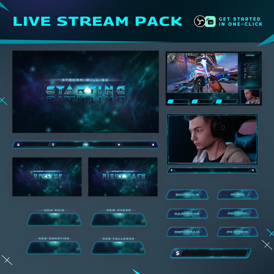Animated Eternity Stream Overlay: Neon Teal Galaxy for Twitch and Obs ...