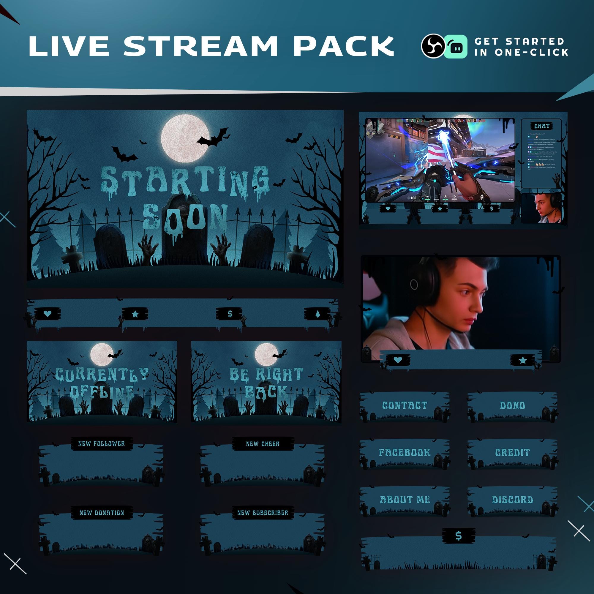 Scary Halloween Stream Overlay: Dark Cute Haunted Night Theme for ...
