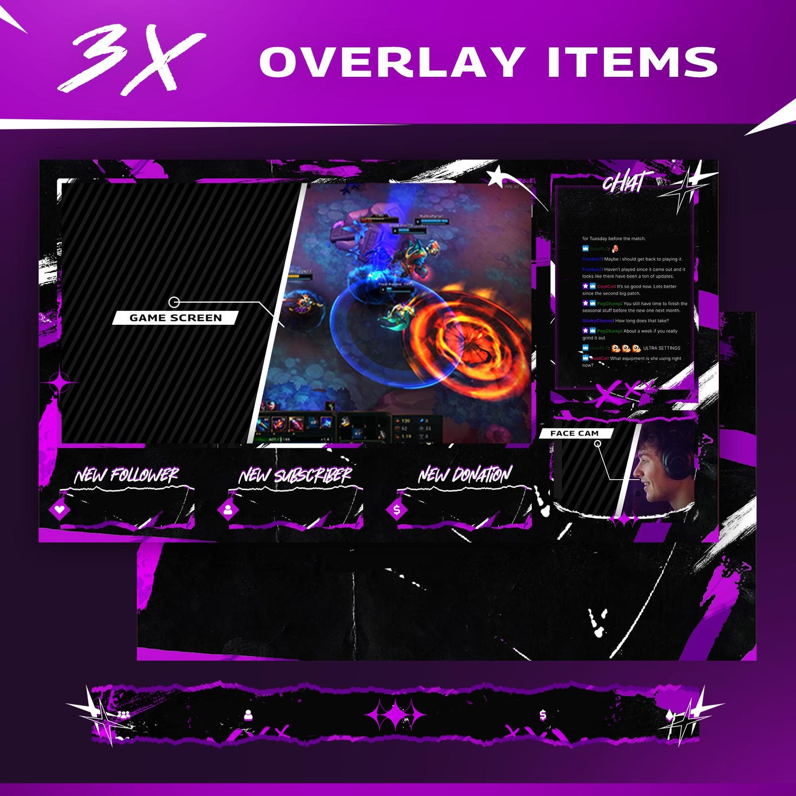 Animated Raged Stream Package: Bold Purple Glitch Theme for Twitch, OBS ...