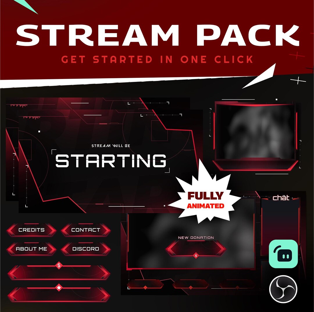 Sci-red Animated Stream Twitch Overlay Package Bundle/abstract Design ...