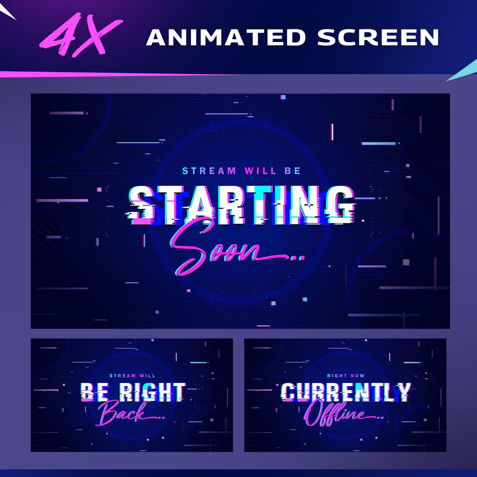 Animated Cyber Glitch Stream Screens: Futuristic Blue Tech for Twitch and Obs/streamlabs - Etsy