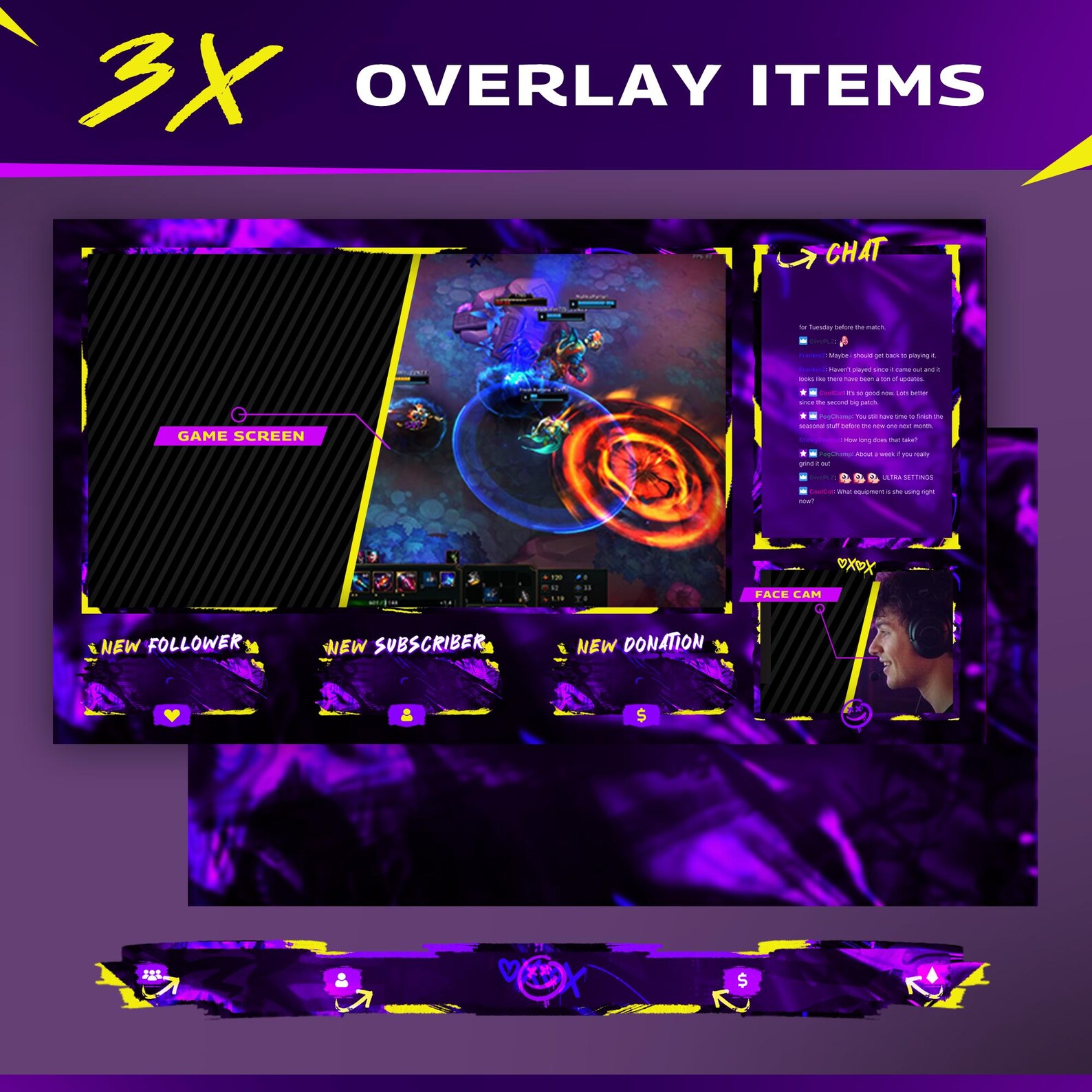 Neon Purple Stream Overlay | Abstract Line Animated Pack | Twitch ...