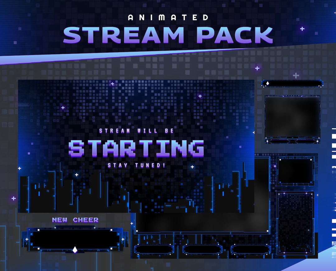 Animated Pixel Stream Overlay: Neon Blue Retro for Twitch and Obs ...