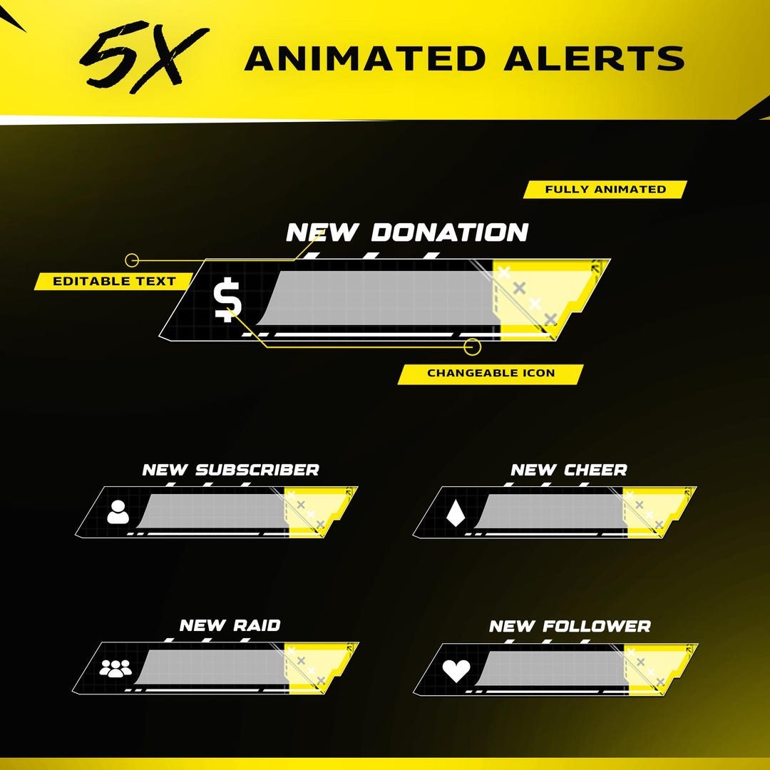 Animated Quantum Drift Stream Alerts: Futuristic Yellow Cybercore ...