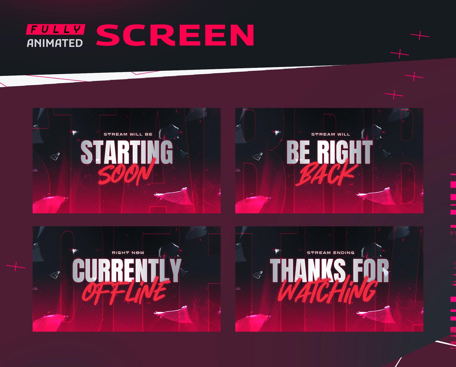 Animated Pink Cyber Luxury Stream Pack: Neon Glasses for Twitch and Obs ...