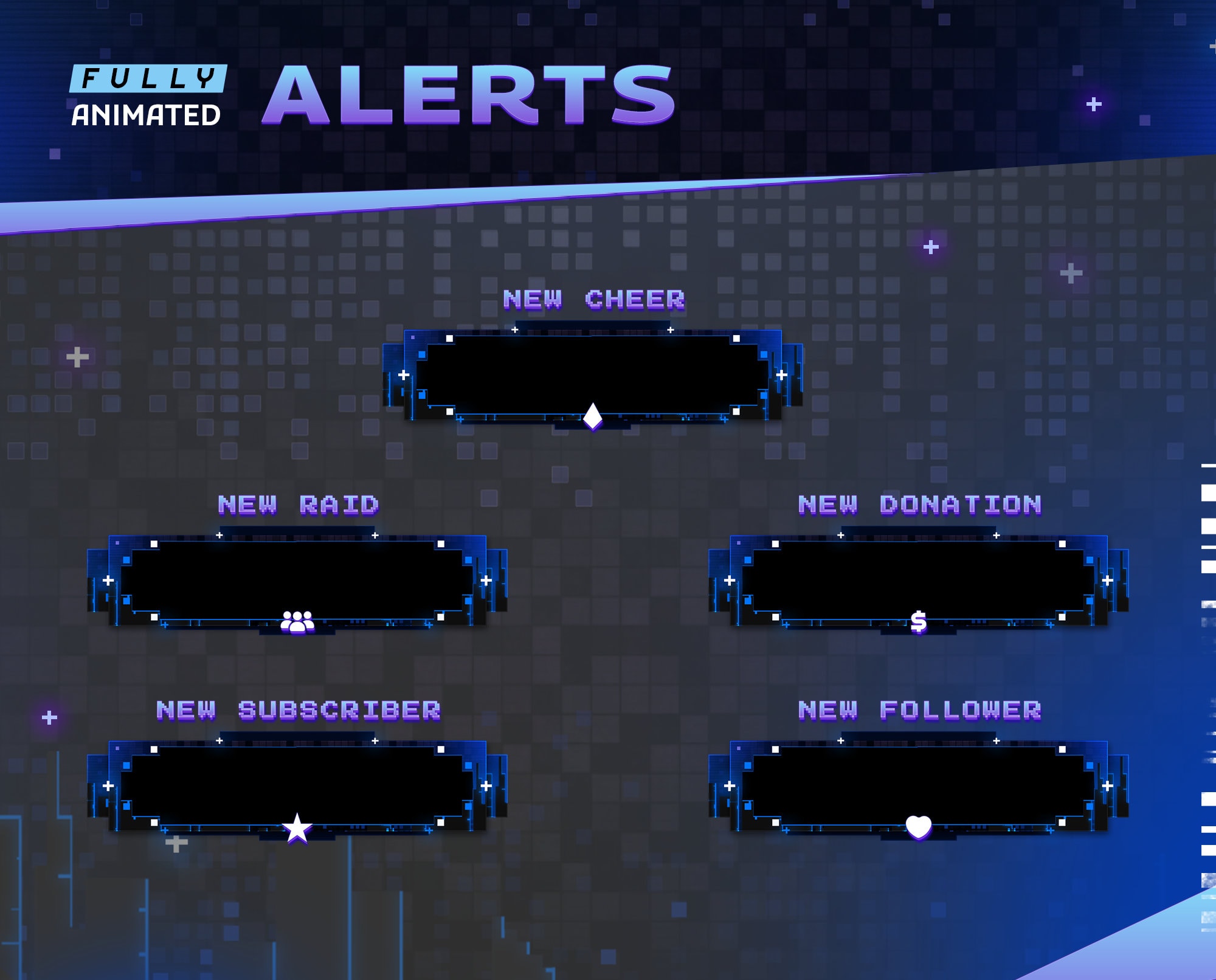 Animated Pixel Stream Overlay: Neon Blue Retro for Twitch and Obs ...