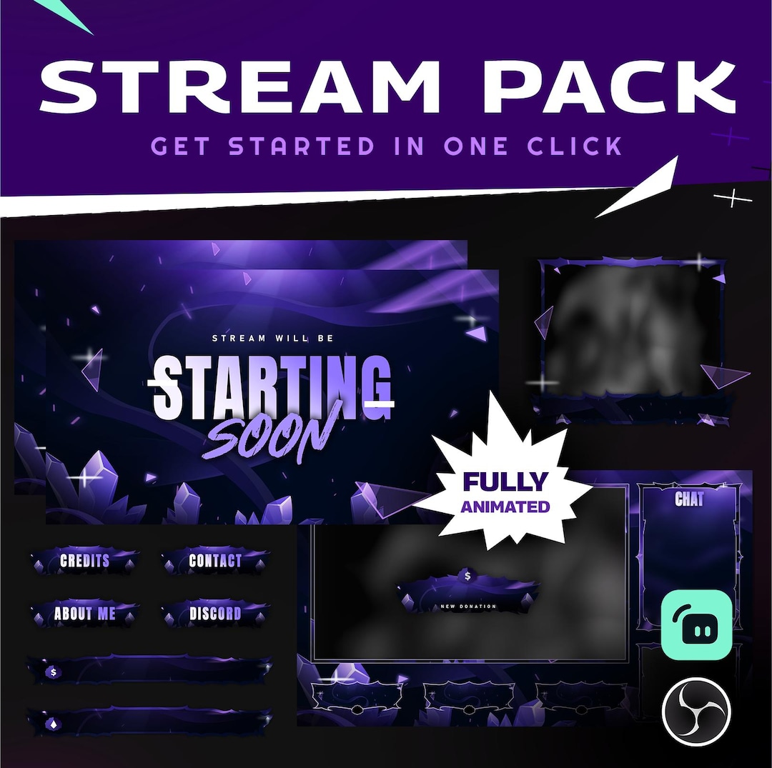 Crystals Shards Animated Stream Overlay Package for Twitch/purple ...