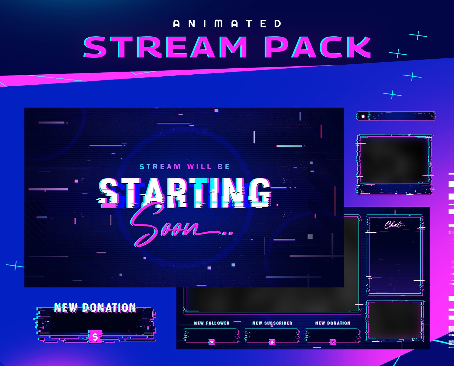 Cyber Glitch Animated Twitch Overlay Package Bundle/cyber Theme/horror ...