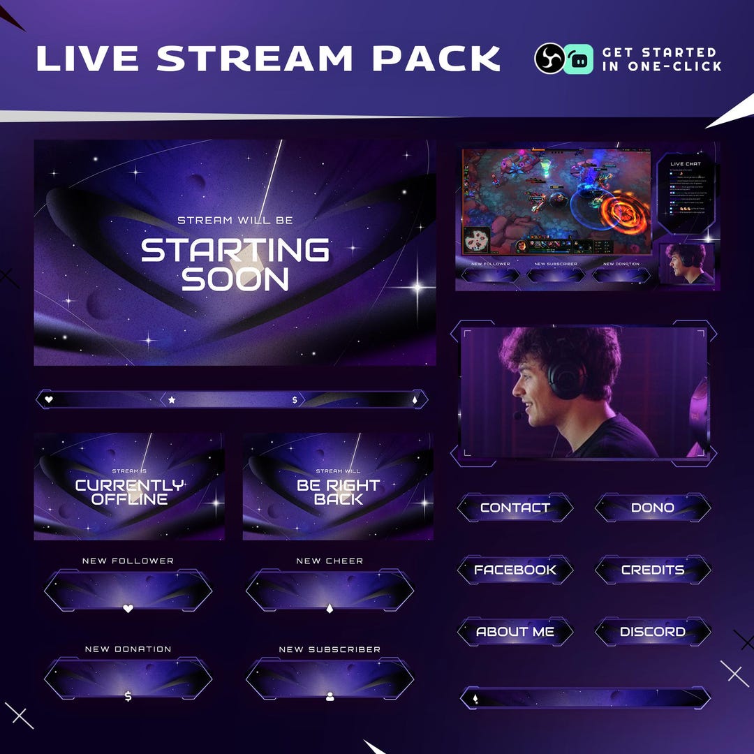 Animated Galaxy Stride Stream Overlay: Cosmic Purple Futuristic Design ...