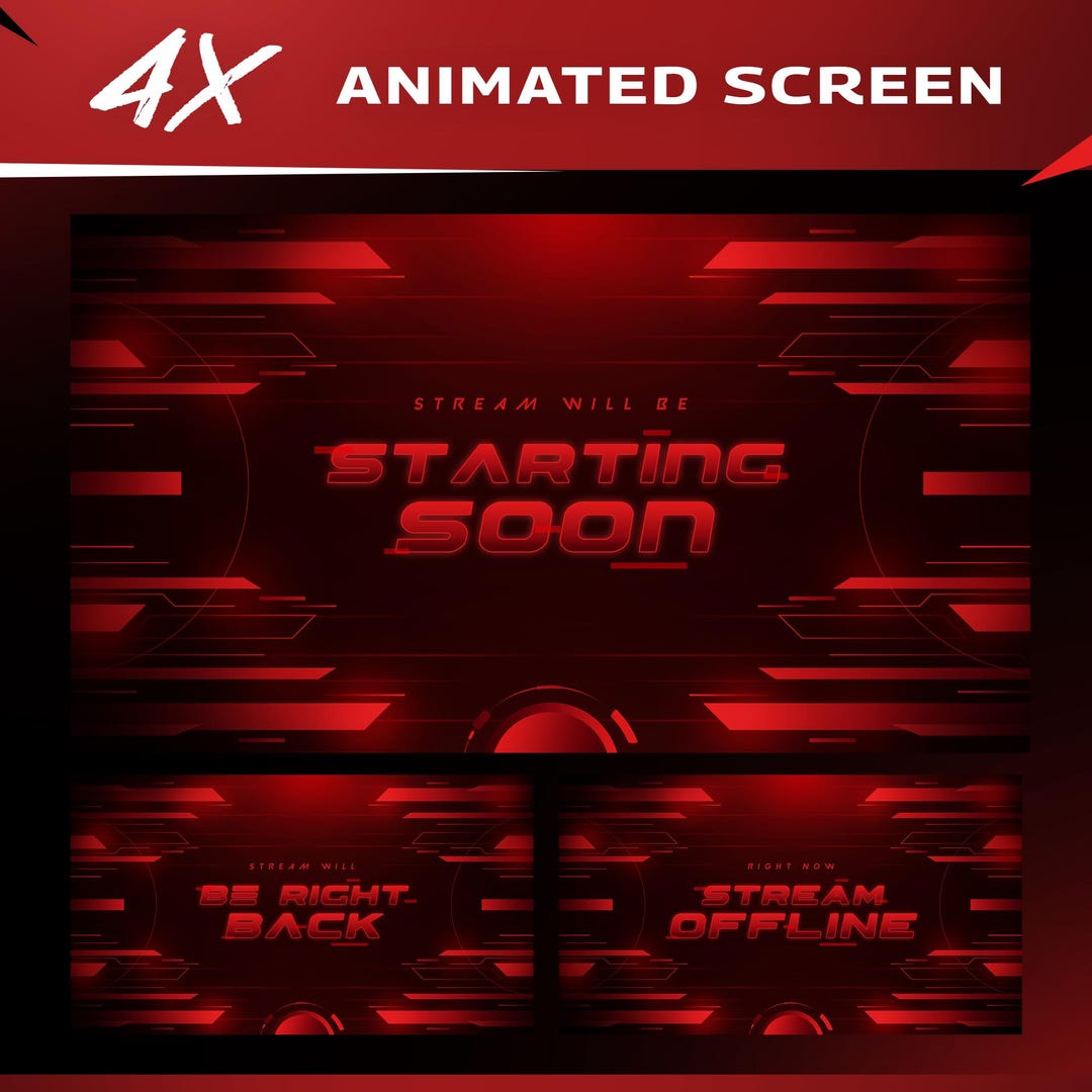 Animated Cyber Strike Stream Screens: Red Futuristic Tech Design for ...