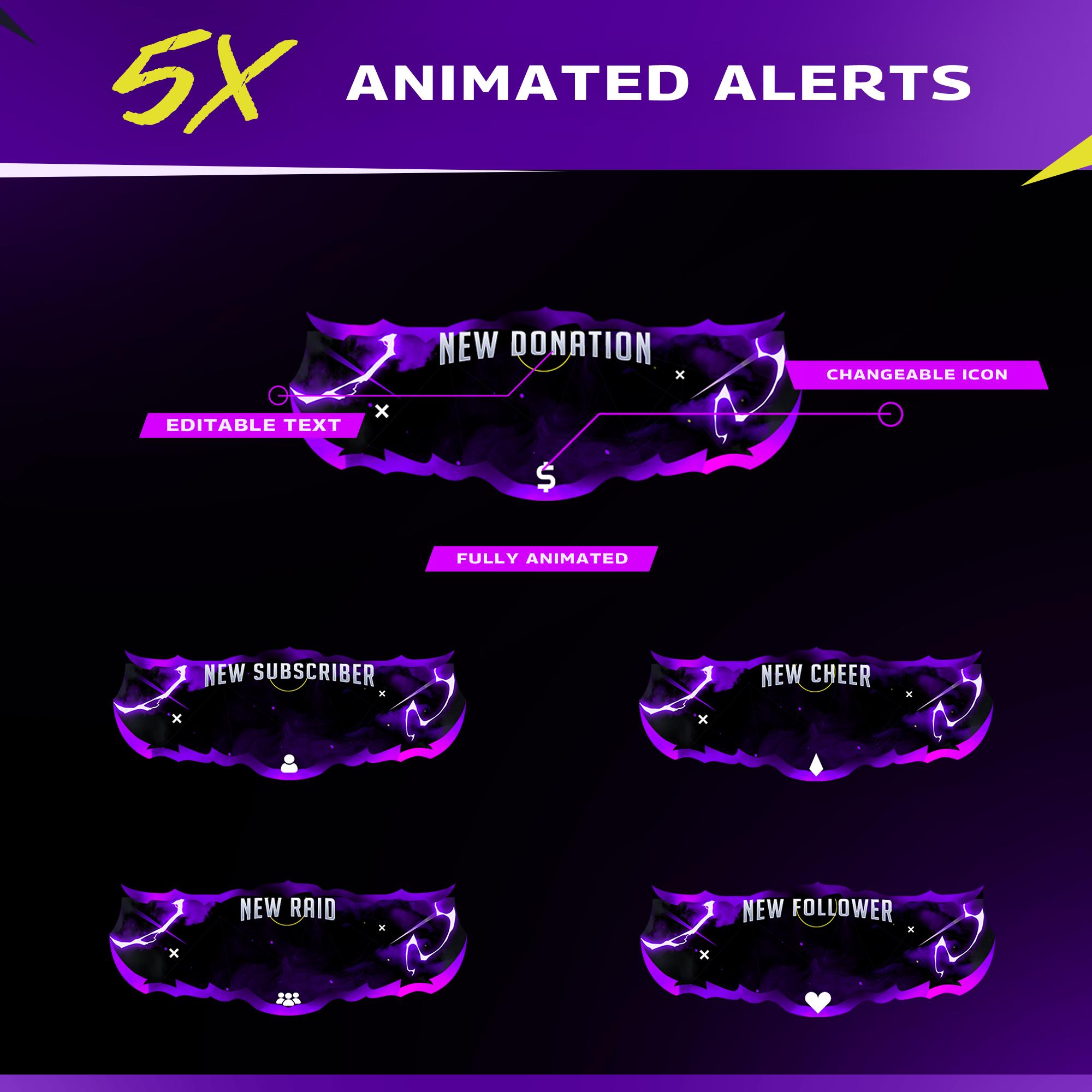 Animated Addict Stream Pack: Cyber Purple Lightning for Twitch and Obs ...