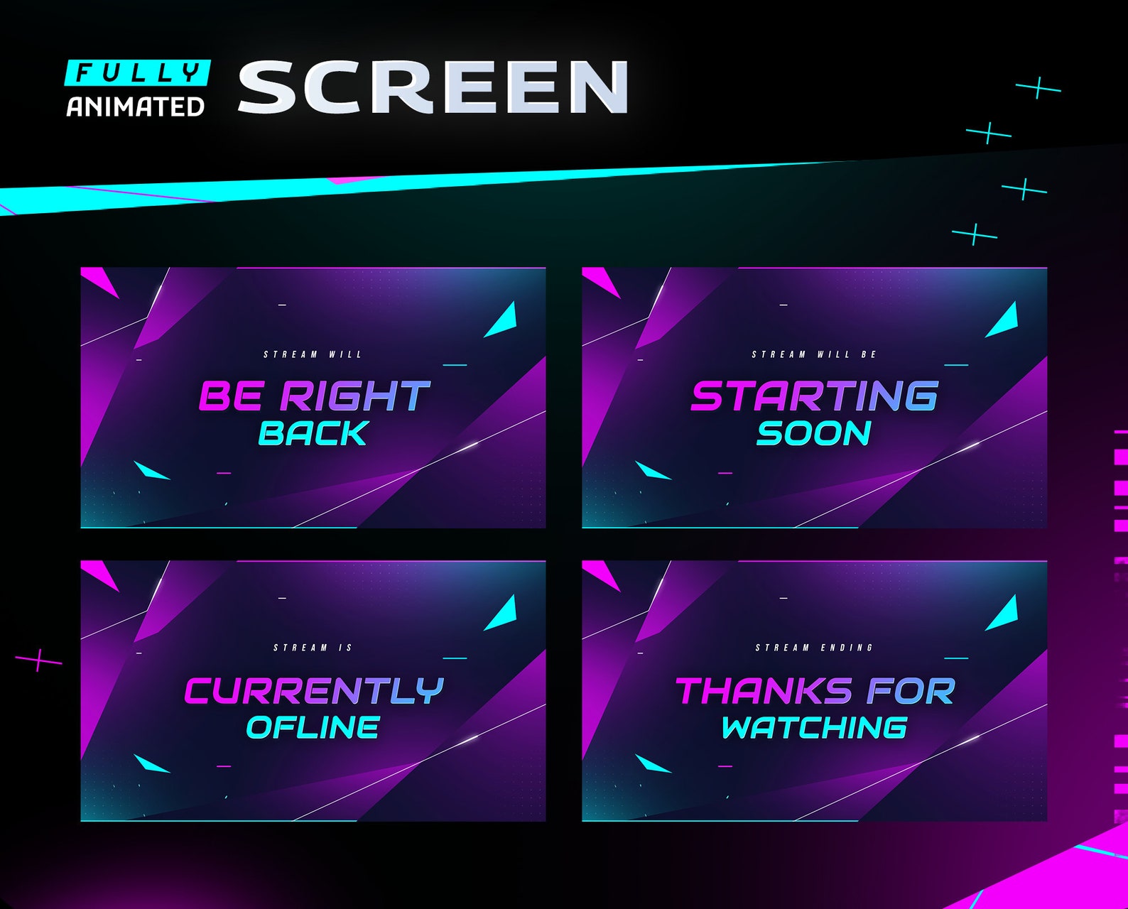 Purple Cyan Synthwave Stream Pack | Radial Animated Overlay | Twitch ...