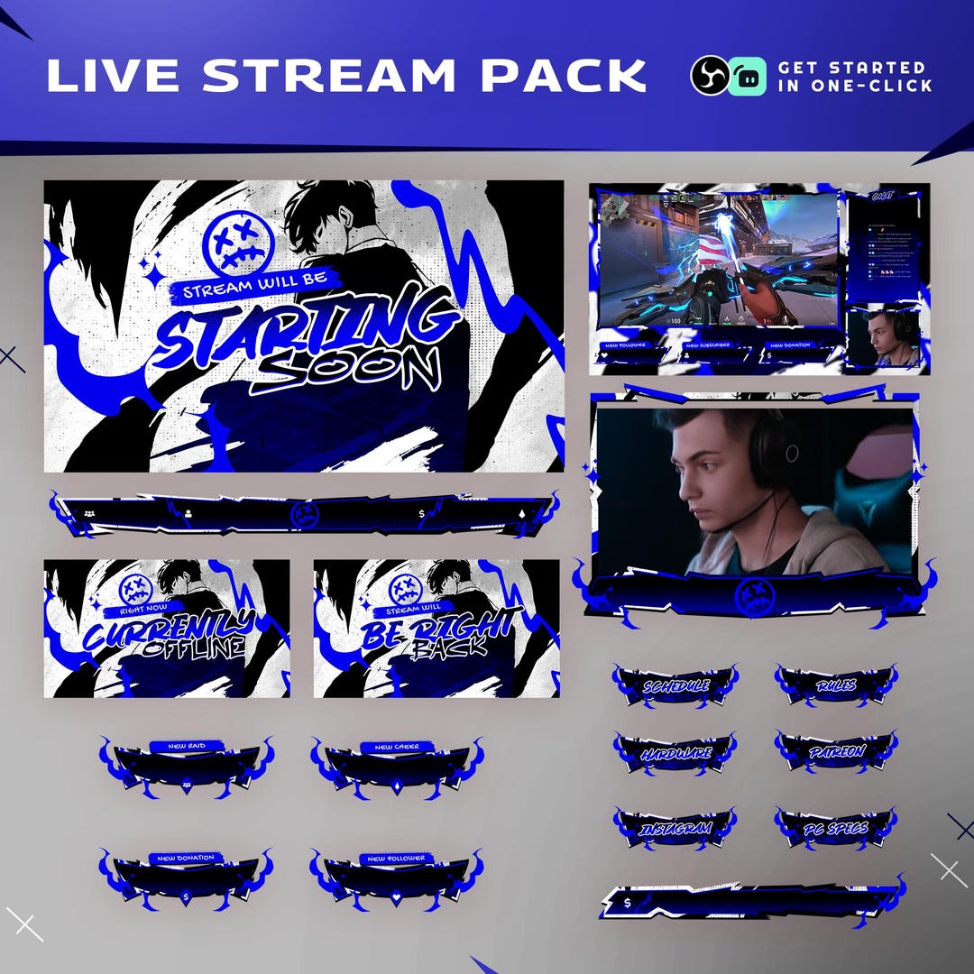 Animated Savage Brush Stream Overlay: Bold Blue Anime Style for Twitch ...