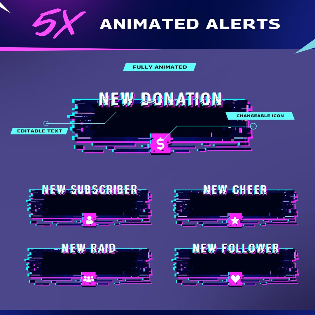 Animated Cyber Glitch Stream Alerts: Futuristic Blue Tech for Twitch and Obs/streamlabs - Etsy