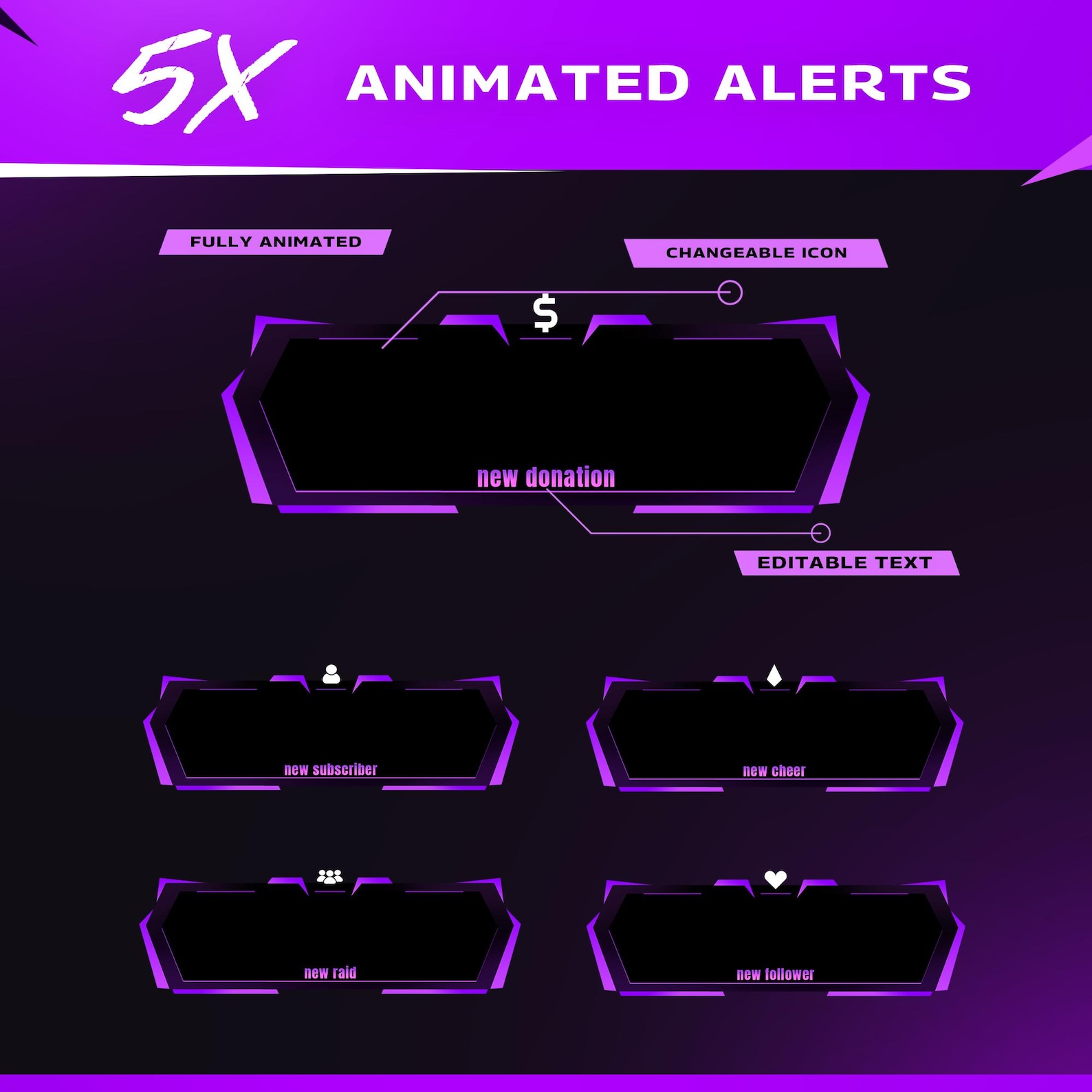 Animated Neon Pulse Stream Alerts: Futuristic Purple Geometric for ...