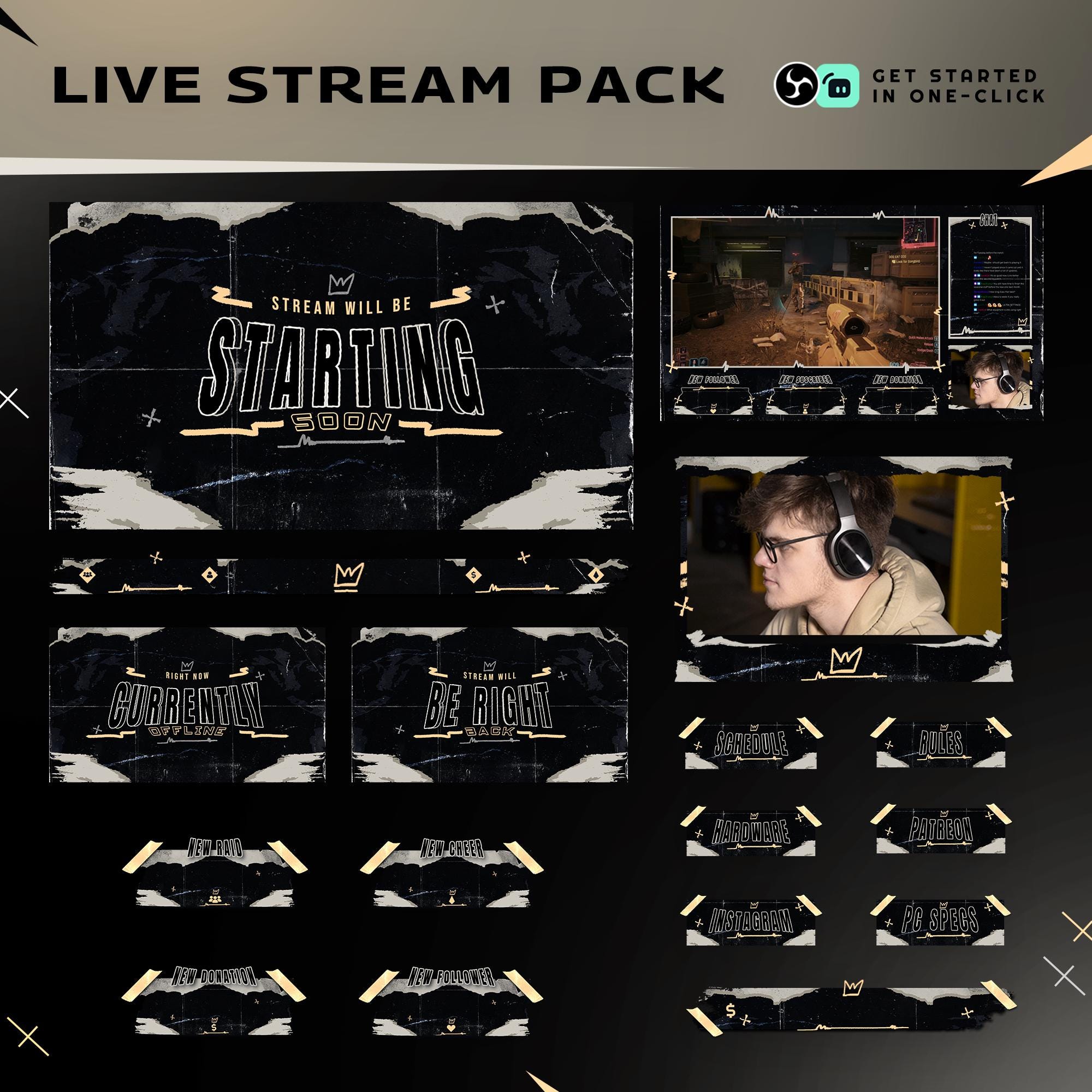 Dark Grunge Animated Stream Overlay Pack | Vintage Paper Twitch Youtube ...