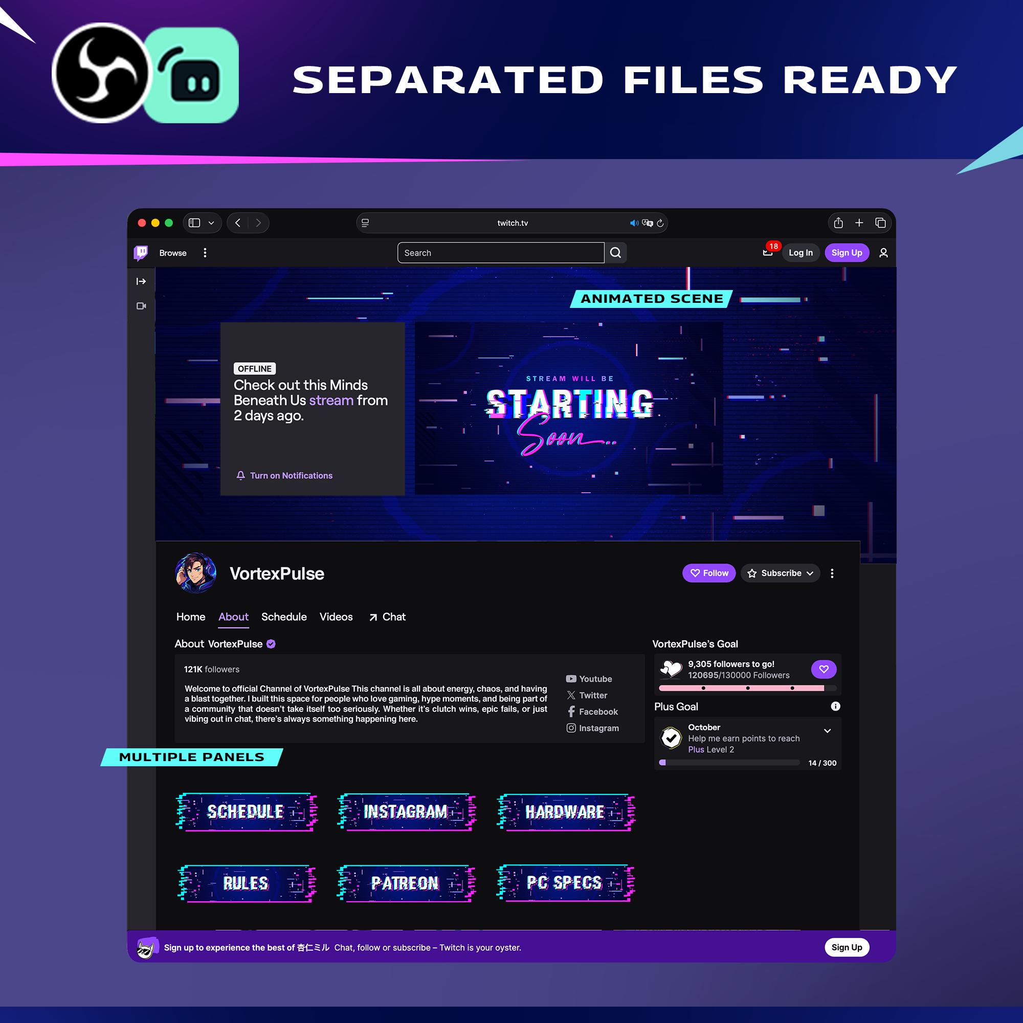 Animated Cyber Glitch Stream Overlay: Futuristic Blue Tech for Twitch ...