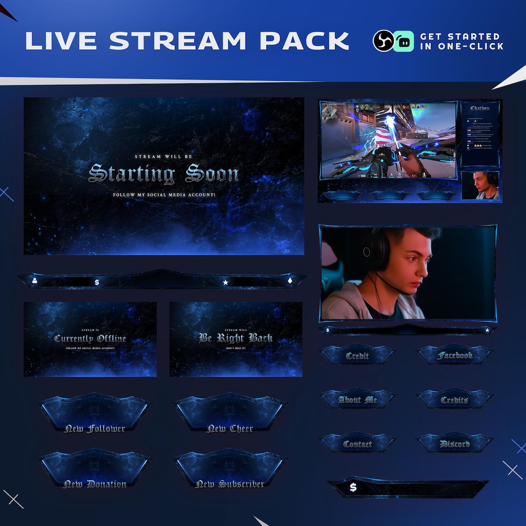 Animated Frostbound Stream Overlay: Blue Ice Skull Theme for Twitch ...