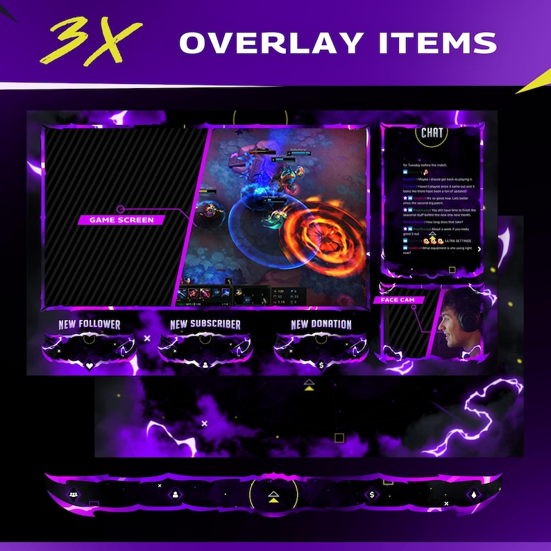 Animated Cyber Purple Lightning Twitch Overlay | Addict Stream Pack ...