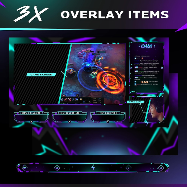Animated Blaze Wave Stream Overlay: Futuristic Neon Blue Purple for ...