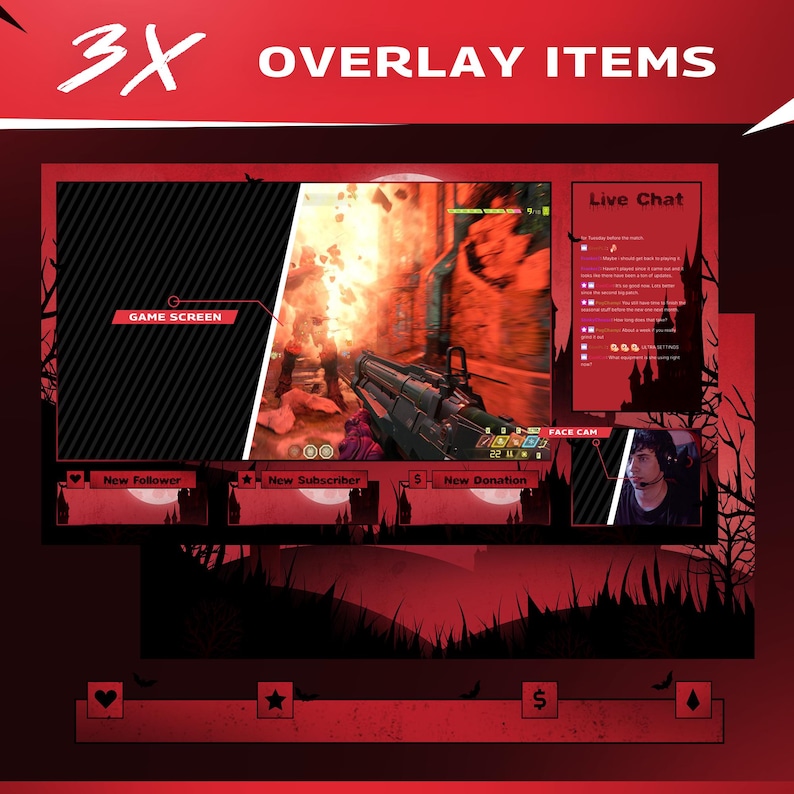 Animated Blood Moon Stream Overlay: Red Dark Gothic Design for Twitch ...