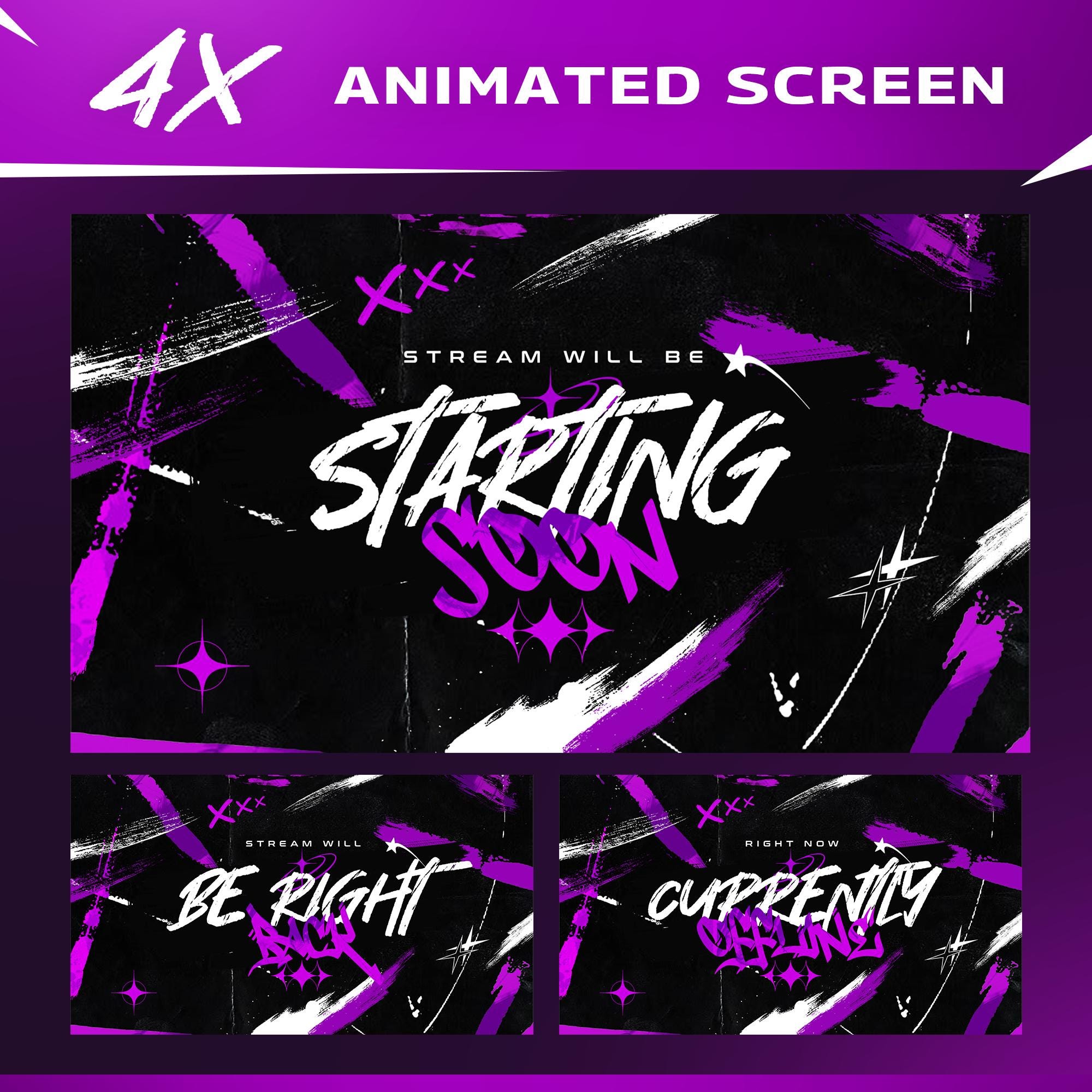 Animated Raged Stream Package: Bold Purple Glitch Theme for Twitch, OBS ...