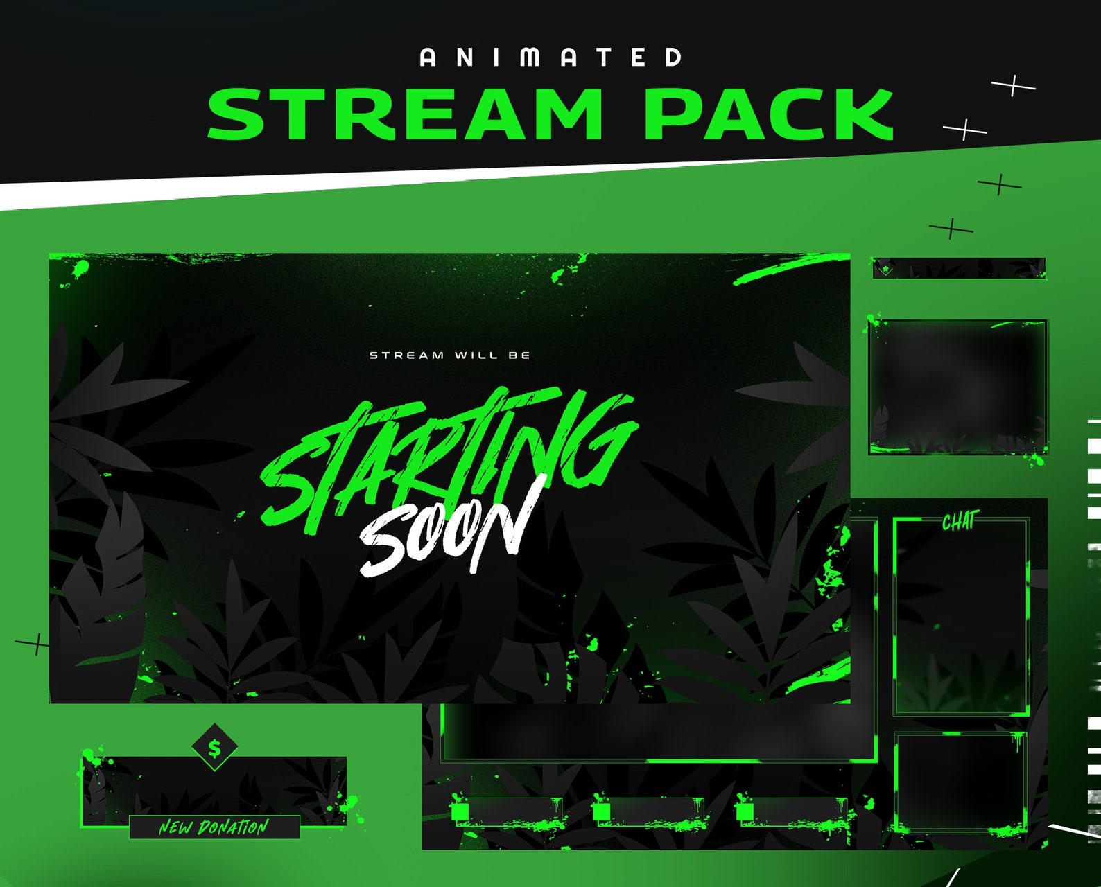 Green Abstract Stream Package | Venomous Ivy Animated Overlay | Twitch ...