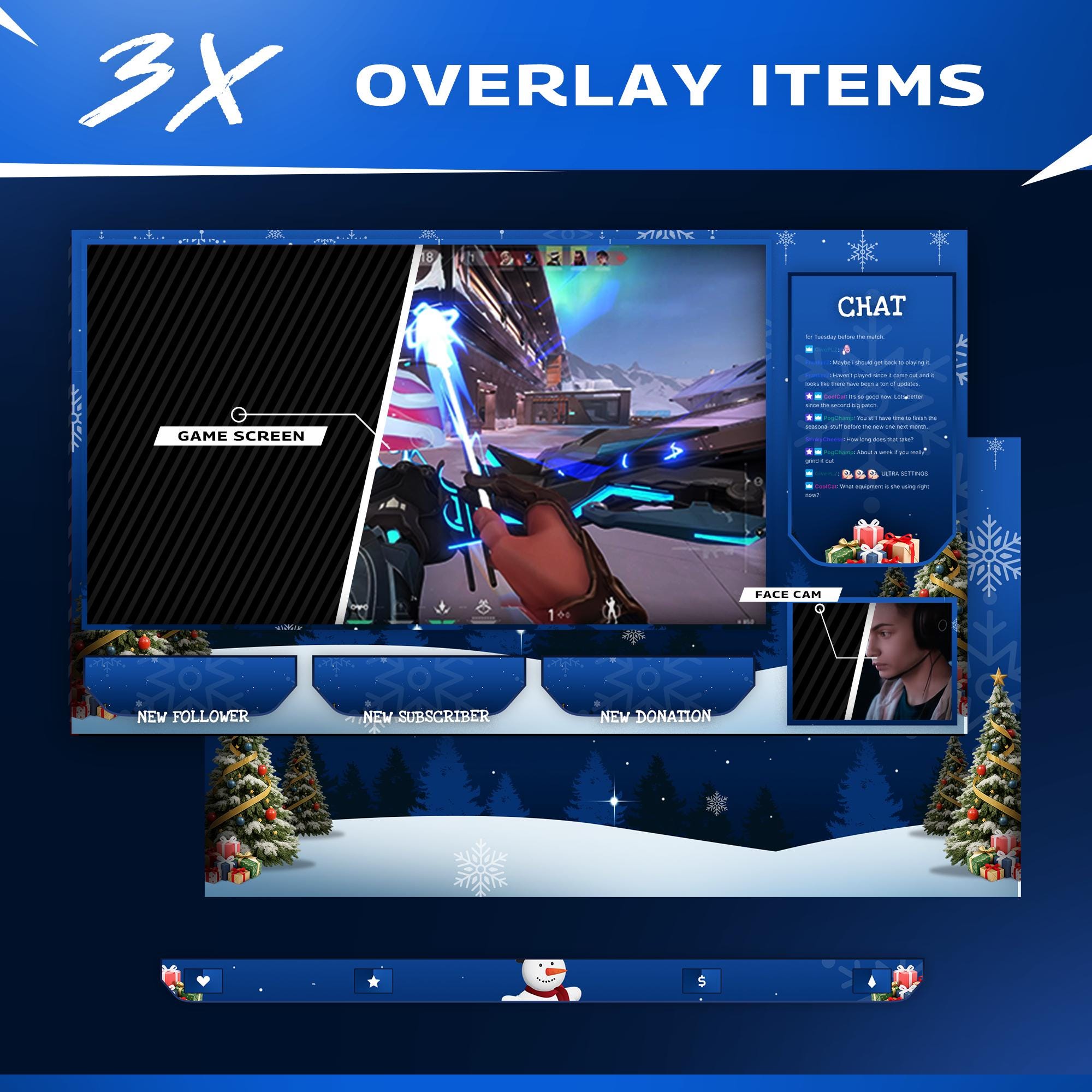 Frosted Night Animated Stream Overlay: Cozy Blue Christmastheme for OBS ...
