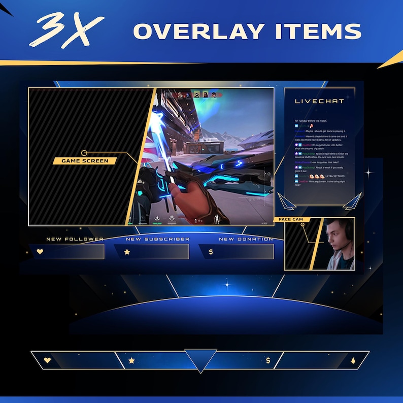 Animated Elegant Blue Gold Space Stream Overlay: Luxury Royal Theme for ...