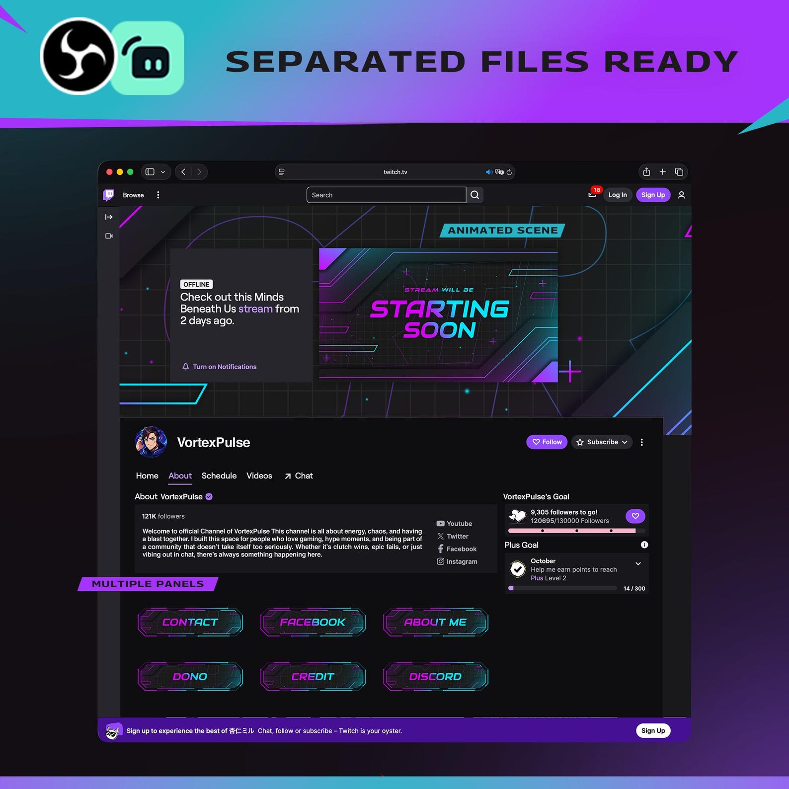 Animated Geometric Gaming Stream Overlay: Futuristic Neon Purple and ...
