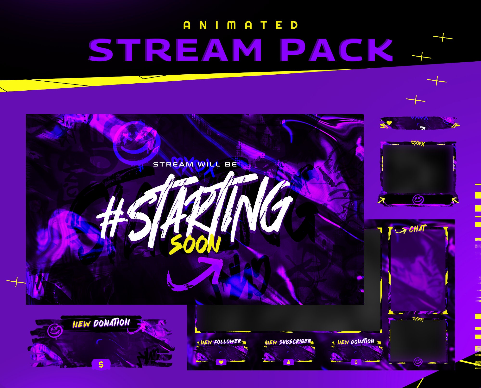 Abstract Line Animated Twitch Overlay Package Graffit Art/dark Theme ...